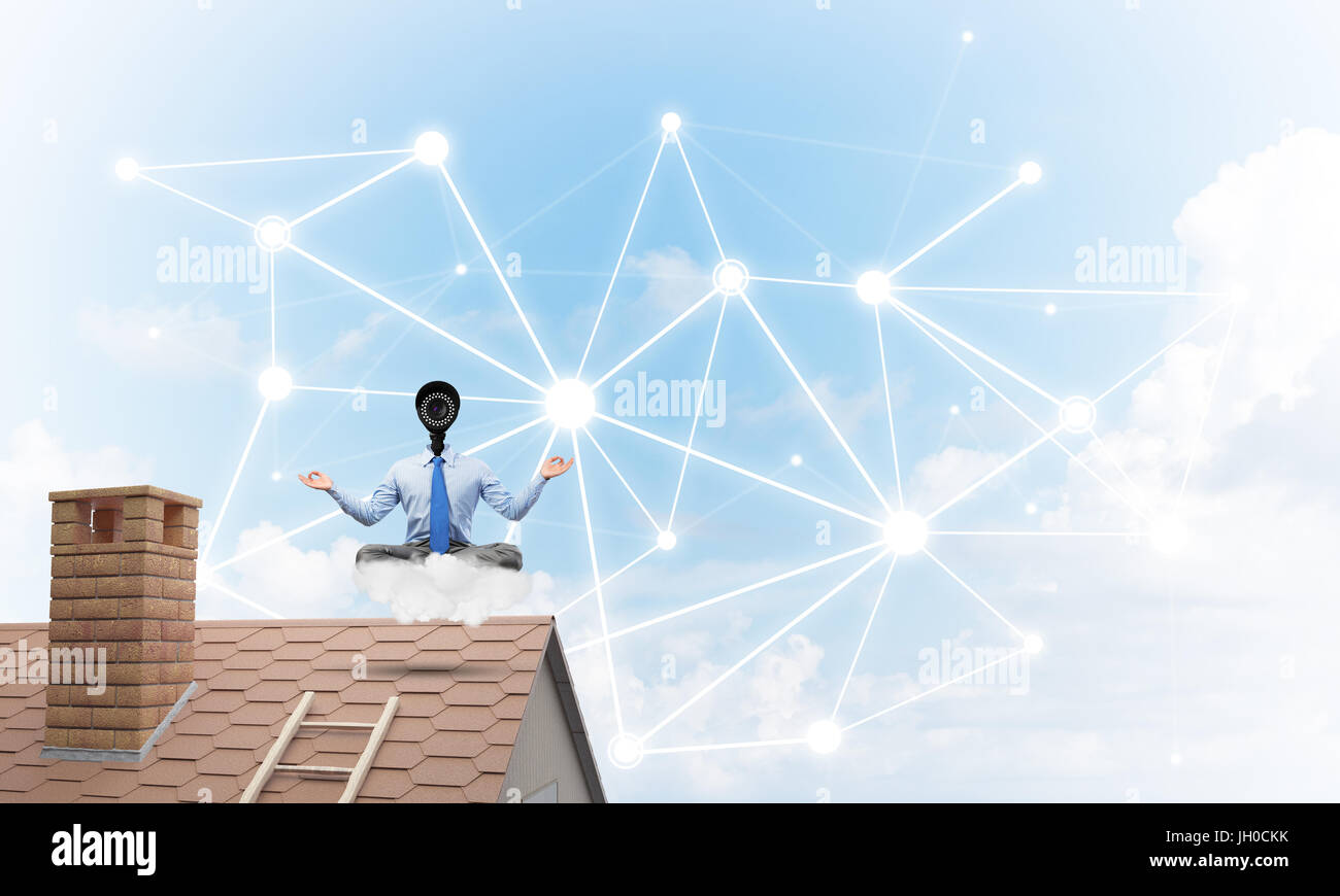 Concept of security and privacy protection with camera headed man ...