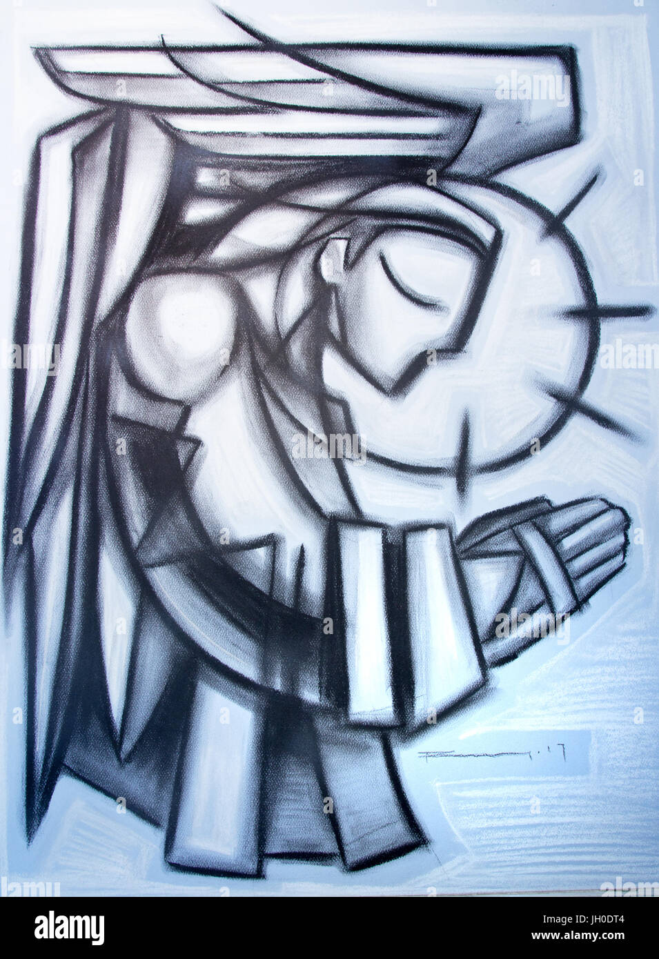 Hand drawn charcoal illustration or drawing of a praying angel Stock ...