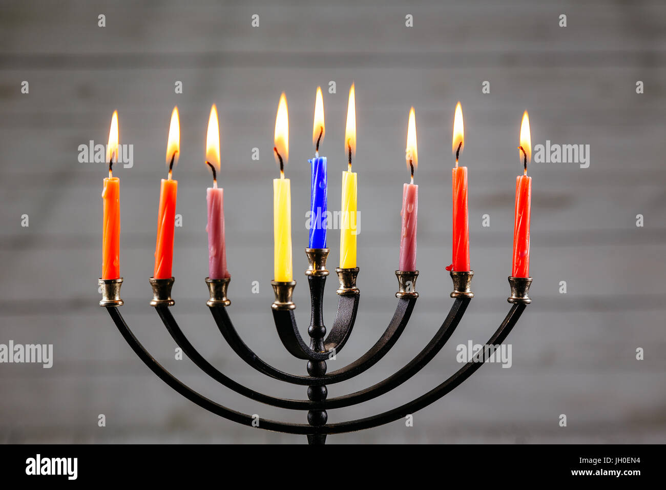 Hanukkah menorah with candles Hanukkah candles happy burning Stock ...