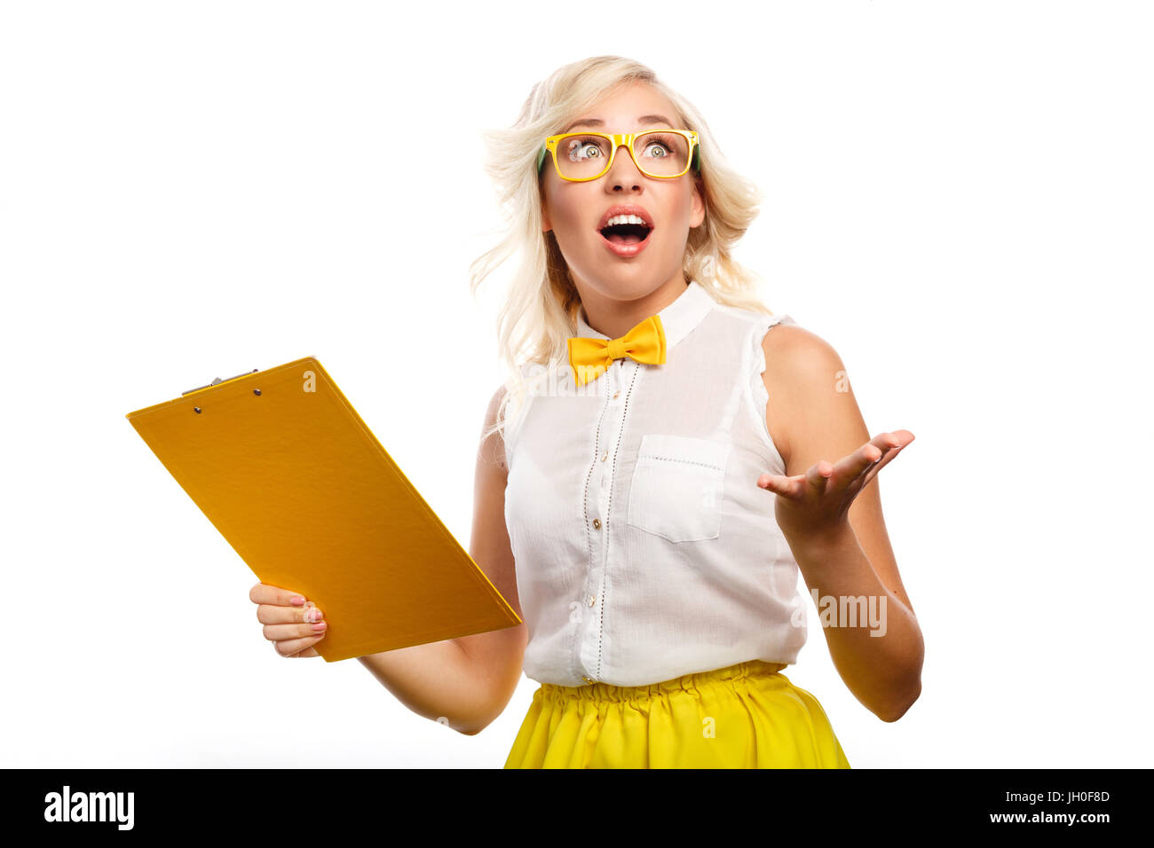 Business woman holding a check sheet. She is emotional. The girl is ...