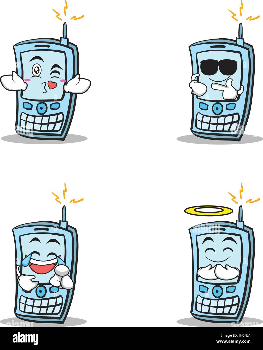 Collection of phone character cartoon style set Stock Vector Image ...