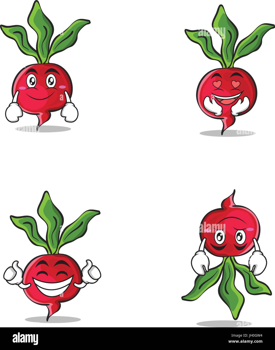 Collection of radish character cartoon style set Stock Vector Image ...