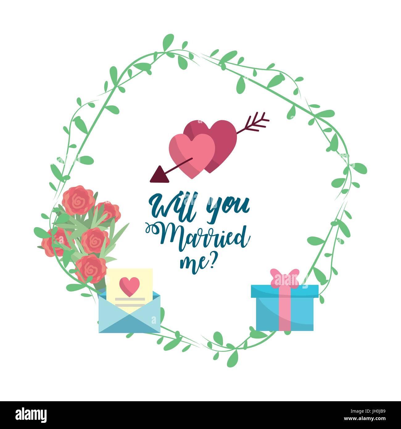just married hearts with arroe with romantic message Stock Vector Image ...