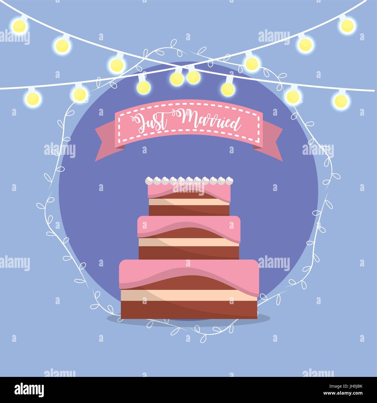 cake with just married message in the ribbon design Stock Vector Image ...
