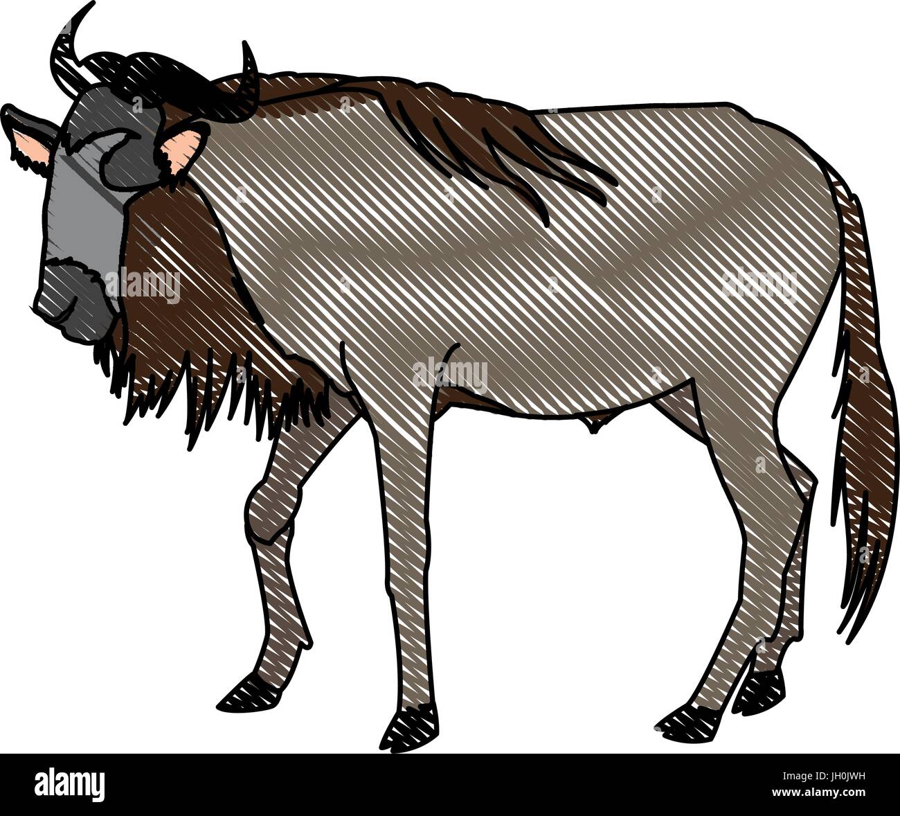 wildebeest standing african wildlife animal Stock Vector Image & Art ...