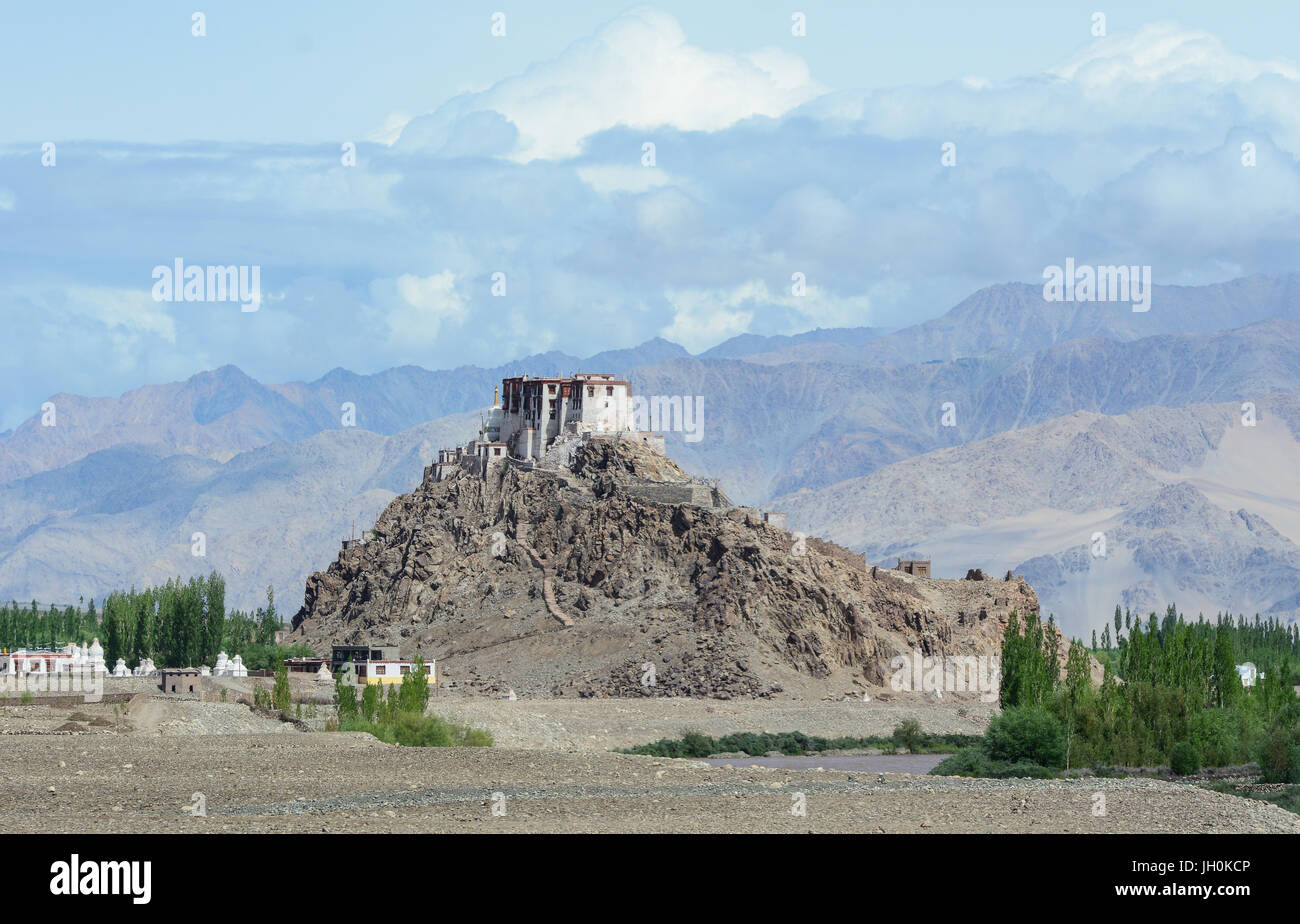 Mountain scenery with a Tibetan Monastery on the hill in Leh, Ladakh ...