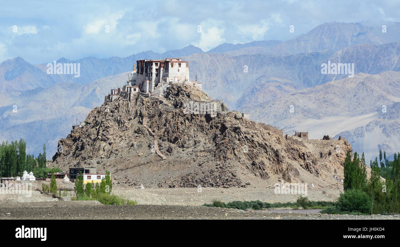 Mountain scenery with a Tibetan Monastery on the hill in Leh, Ladakh ...