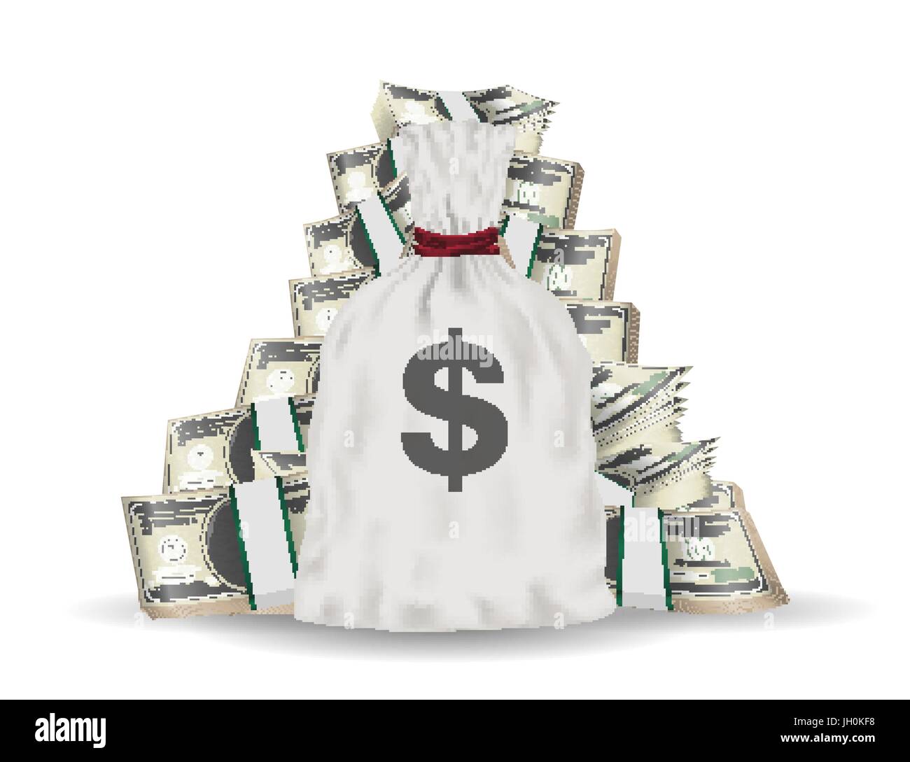 money bag with pile of pack dollar banknotes Stock Vector Image & Art ...