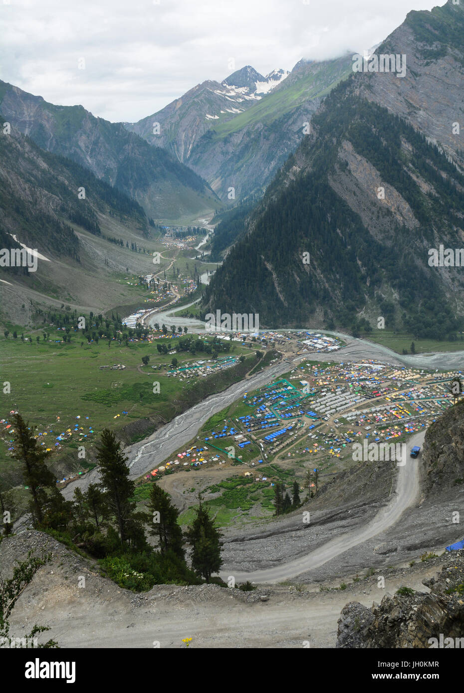 Mountain scenery with many shacks in Jammu & Kashmir (J&K), India ...
