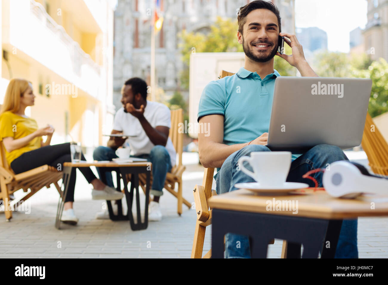 Call from work. Talented smart dedicated man working as a freelancer ...