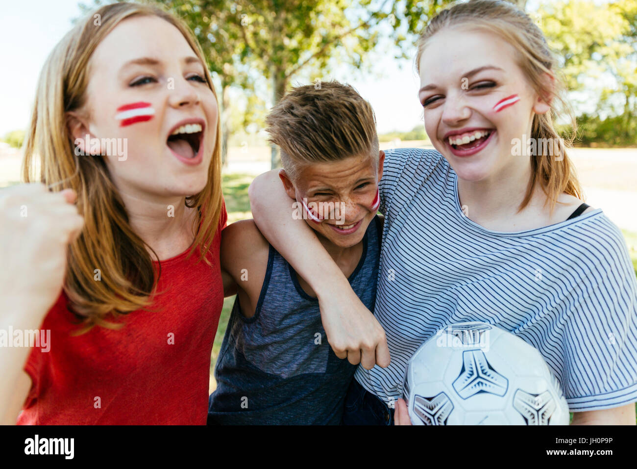 Austria Fans with colours in face celebrating together, Vienna, Austria ...