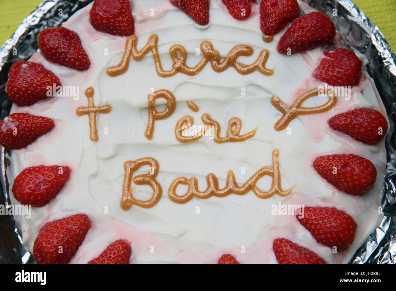 Home made cake. Thank you father Baud. France Stock Photo - Alamy