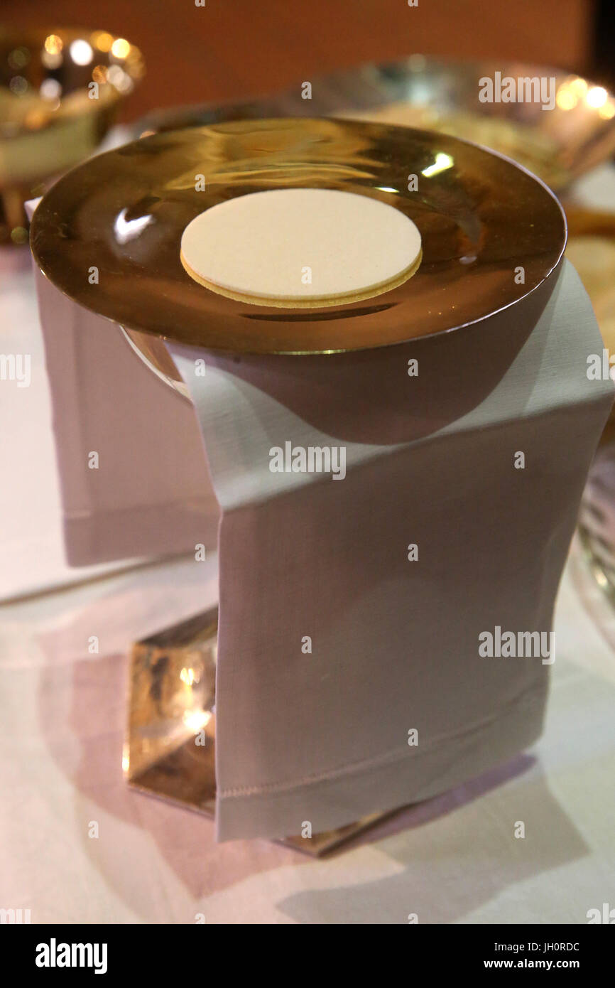 Catholic mass. Eucharist table. Host for the celebrant. France Stock ...