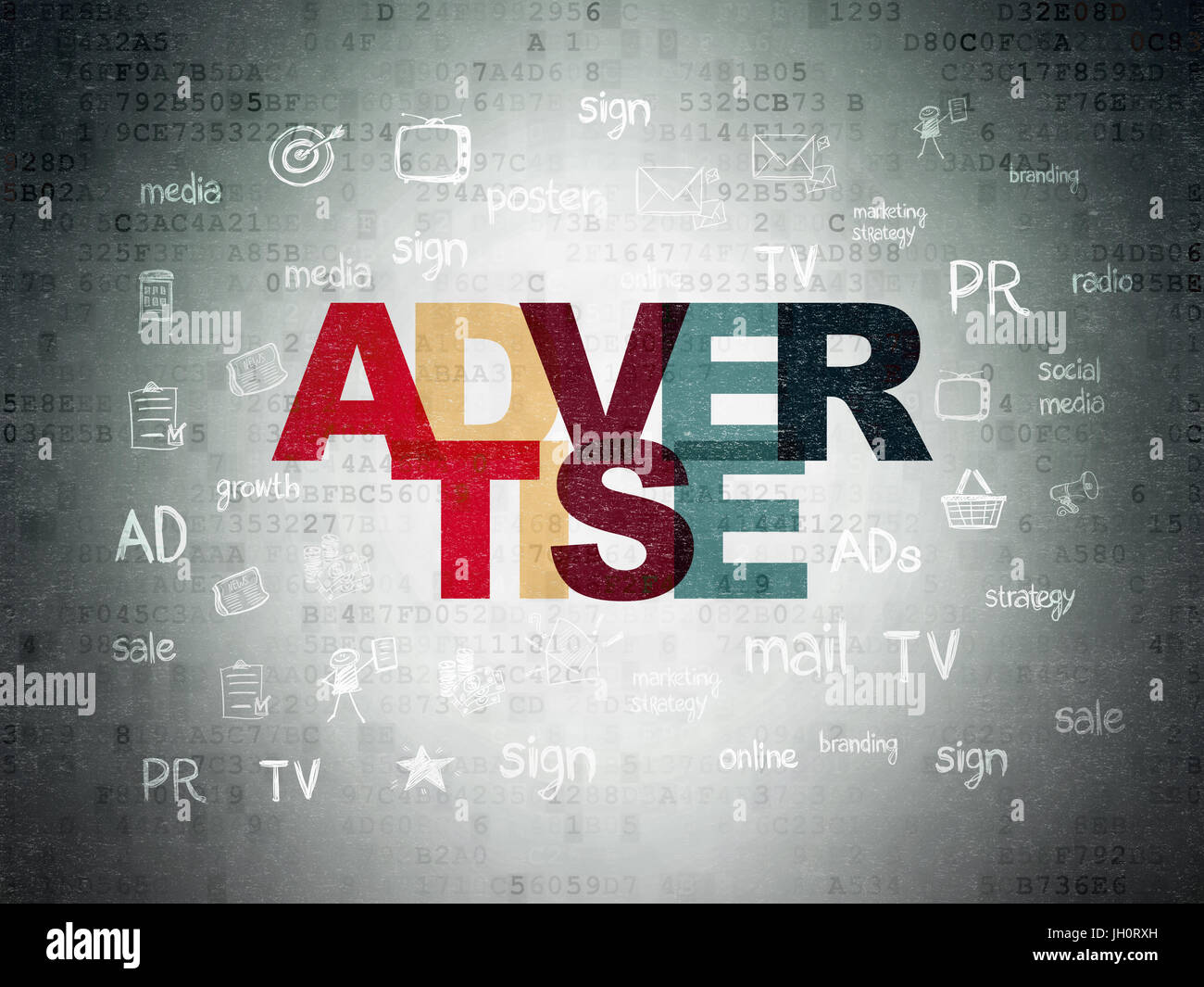 Advertising concept: Advertise on Digital Data Paper background Stock ...