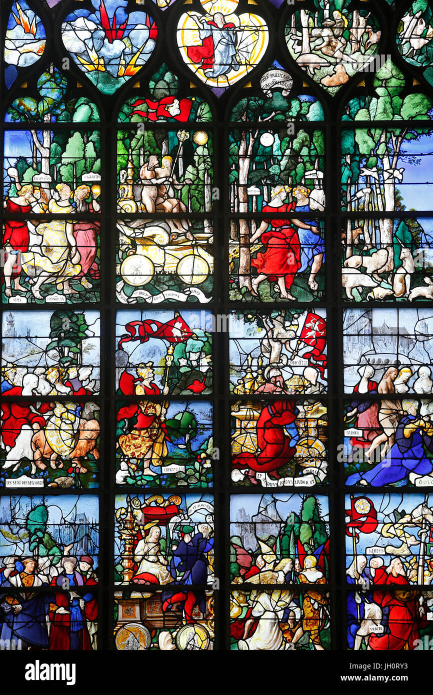 16th-century stained glass windows set in the north wall of Saint Joan ...