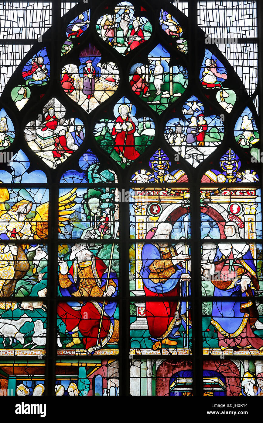 16th-century stained glass windows set in the north wall of Saint Joan ...