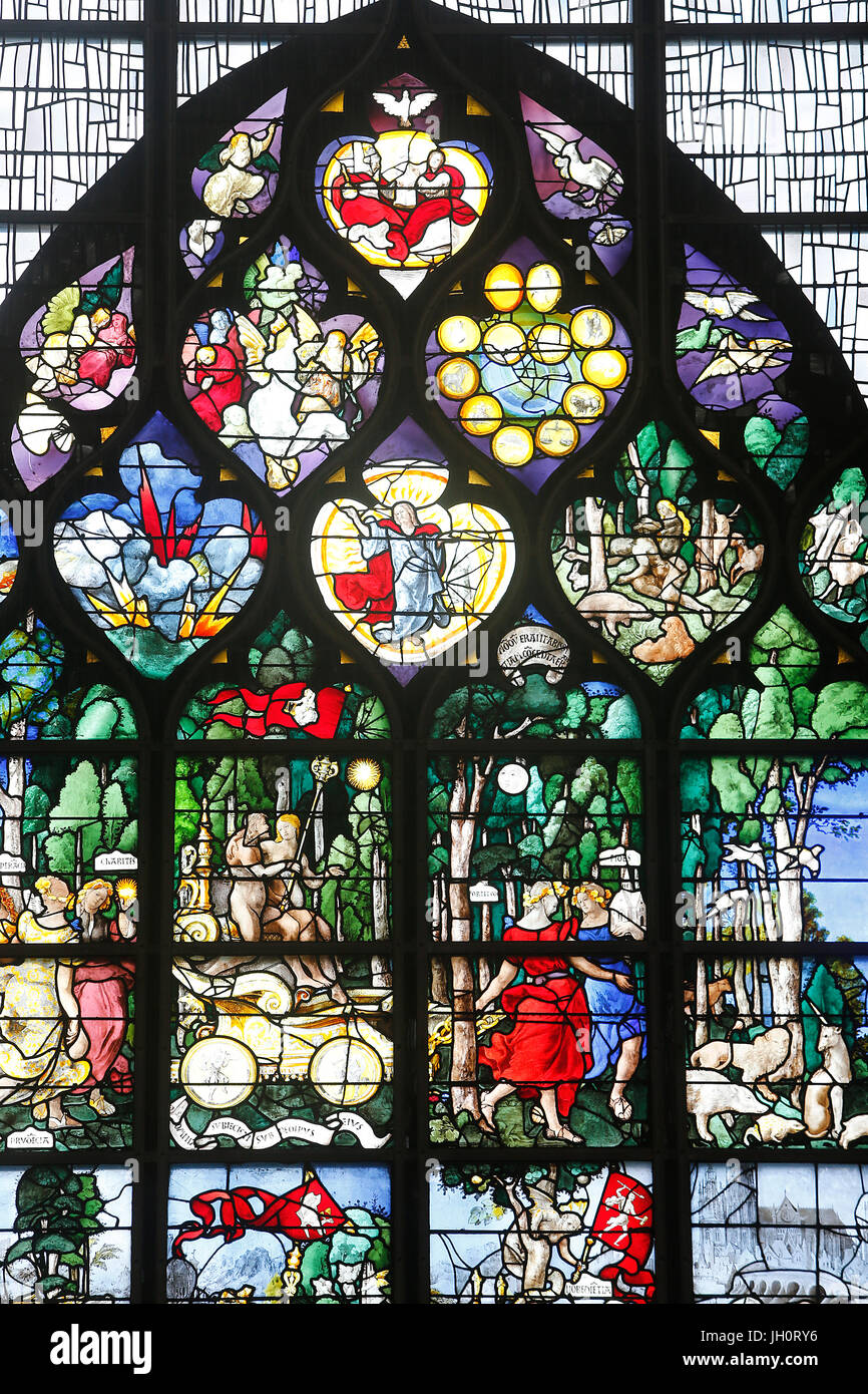 16th-century stained glass windows set in the north wall of Saint Joan ...