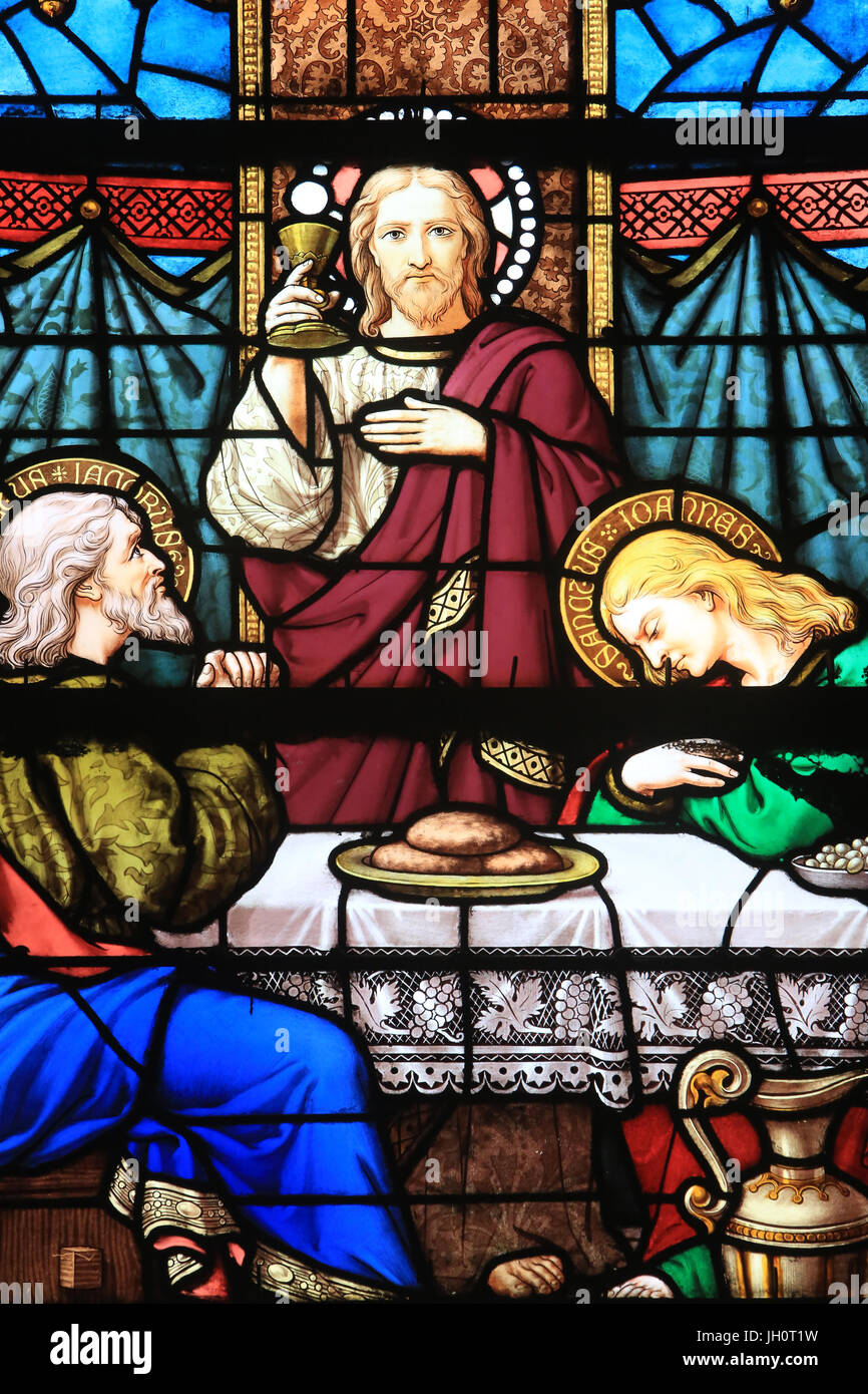 The Sacrament. Stained glass. Moulins Cathedral Basilica Stock Photo ...