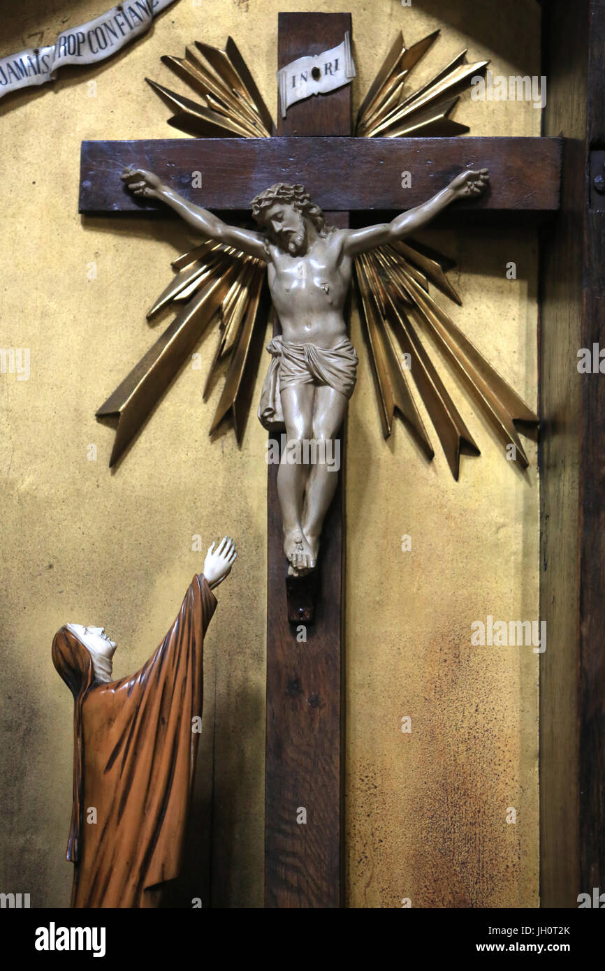 Jesus Christ on the cross. Church St. Clodoald. Saint-Cloud Stock Photo ...