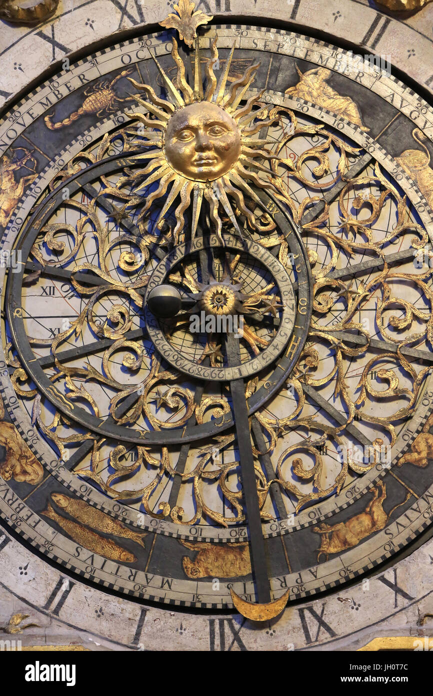 Hour dial. Astronomical clock of St. ohn. Lyon Cathedral. France Stock ...