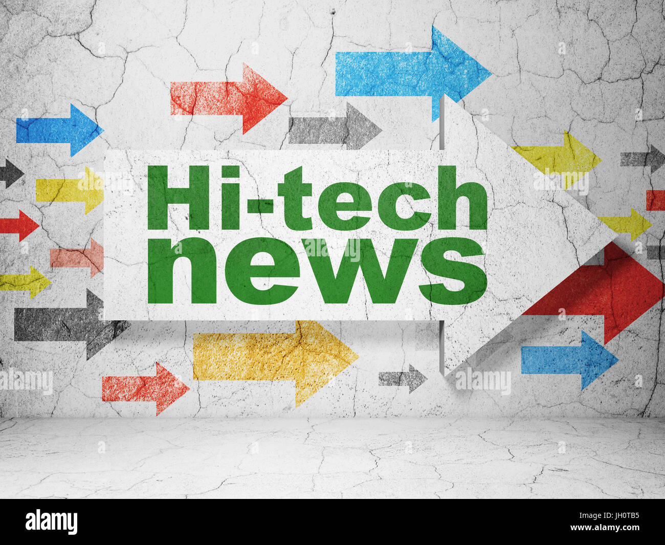 News concept: arrow with Hi-tech News on grunge wall background Stock Photo - Alamy
