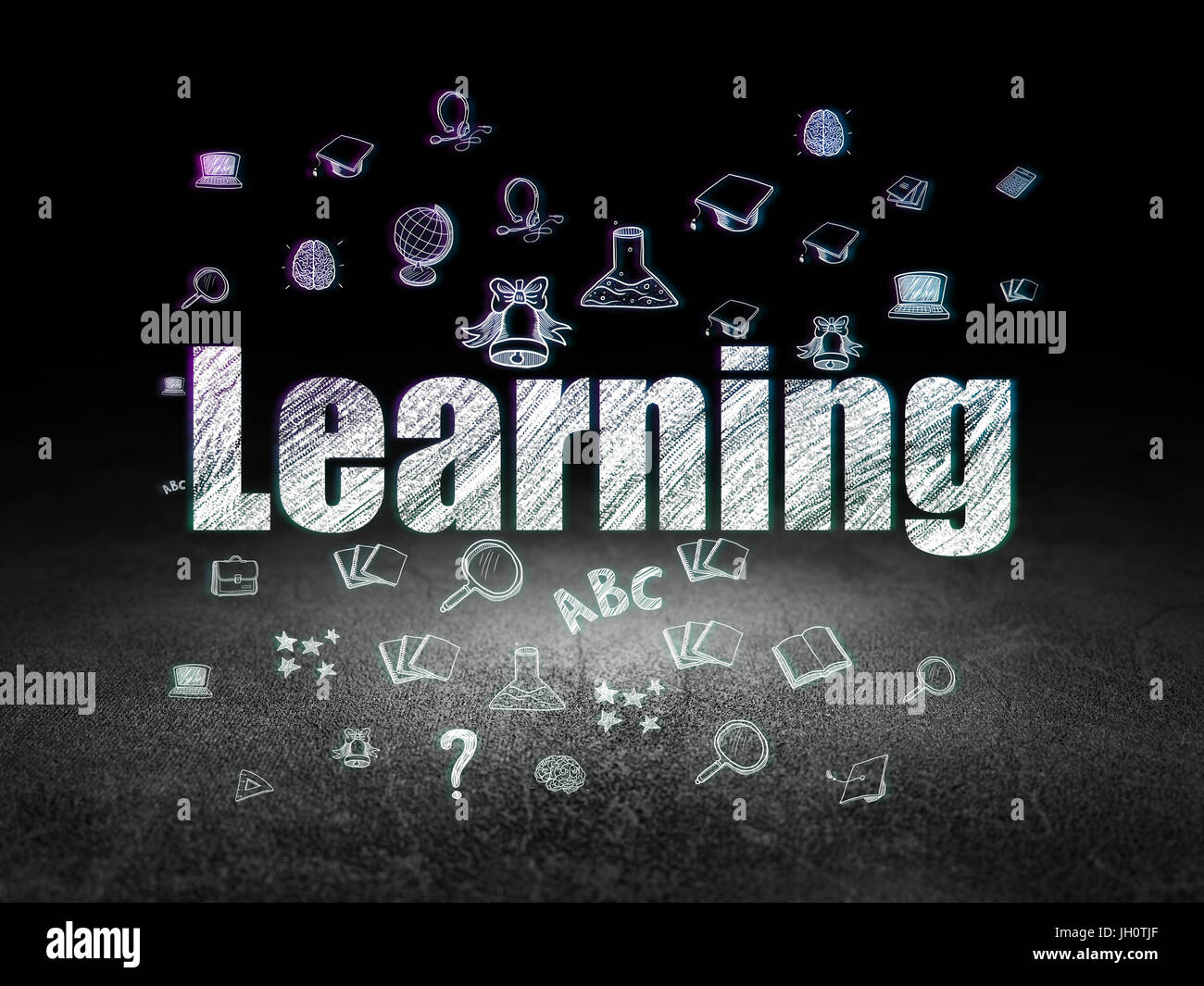 Studying concept: Learning in grunge dark room Stock Photo - Alamy