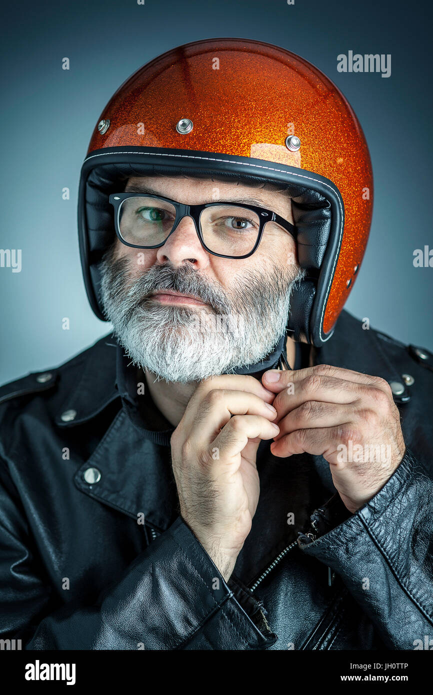 portrait of biker studio shot Stock Photo - Alamy
