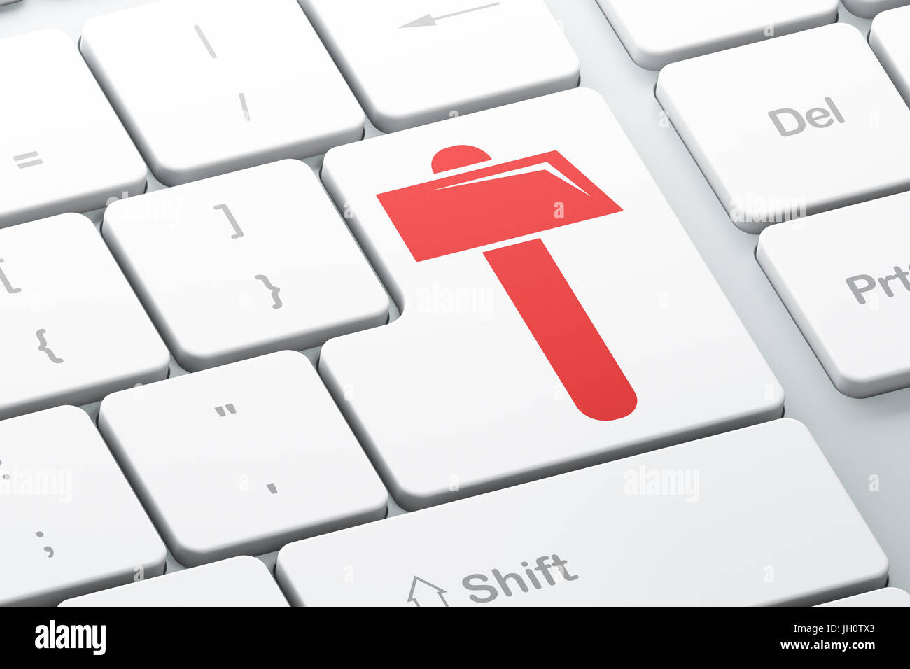 Constructing concept: Hammer on computer keyboard background Stock ...