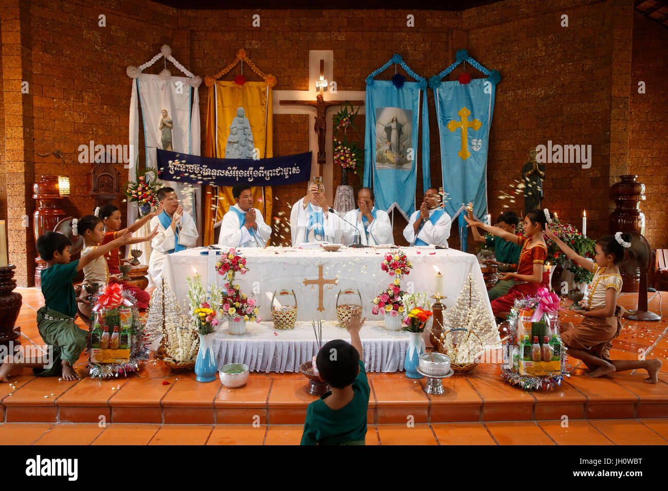Assumption celebration in Battambang catholic church. Cambodia Stock ...