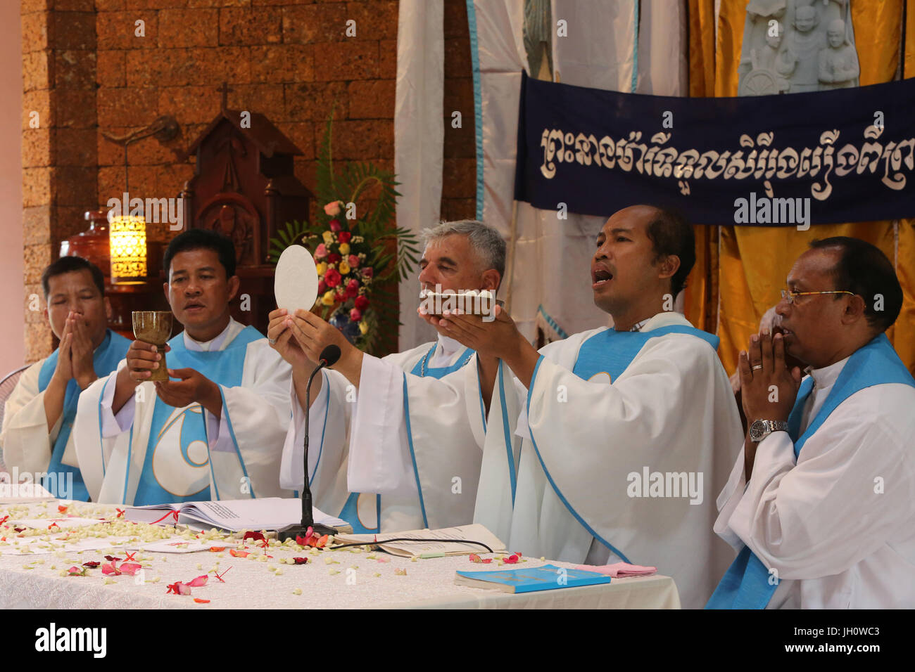 Assumption celebration in Battambang catholic church. Cambodia Stock ...