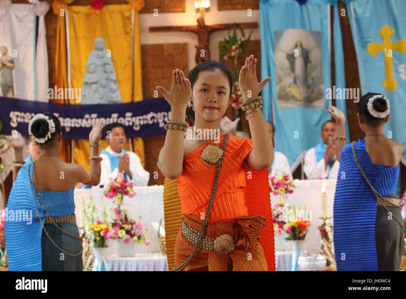 Assumption celebration in Battambang catholic church. Cambodia Stock ...