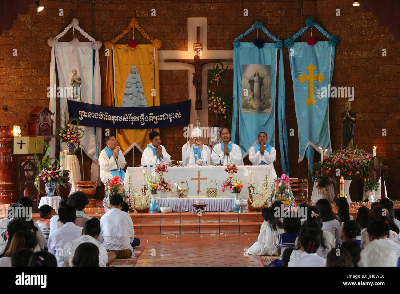 Assumption celebration in Battambang catholic church. Cambodia Stock ...