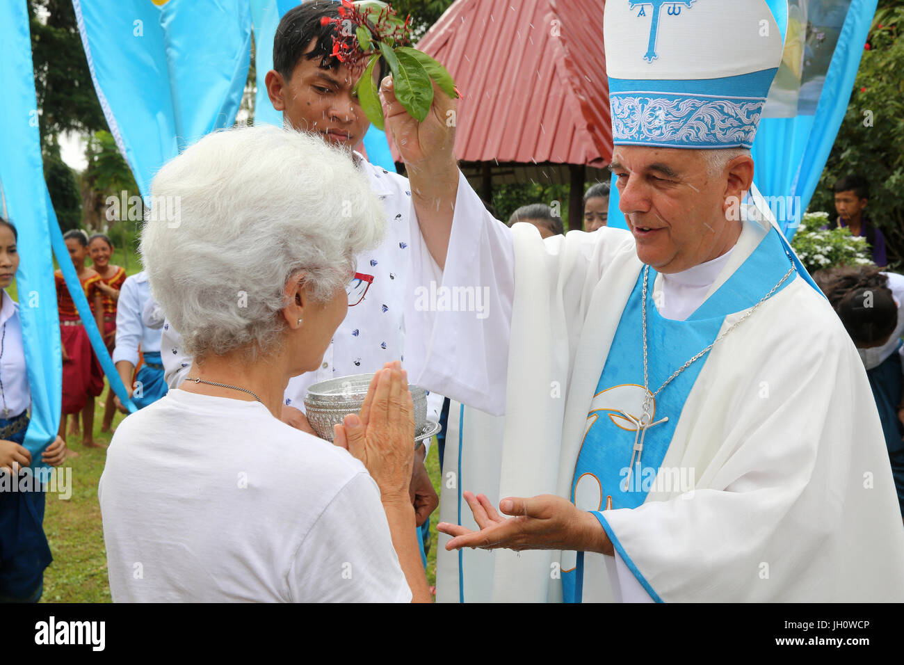 Assumption celebration outside Battambang catholic church, Battambang ...