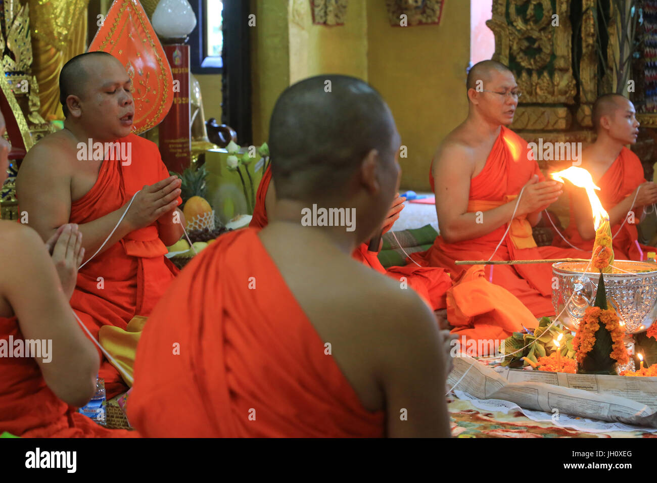 Sai Sin. Cotton thread symbolizing the sacred bond. Buddhist monk ...