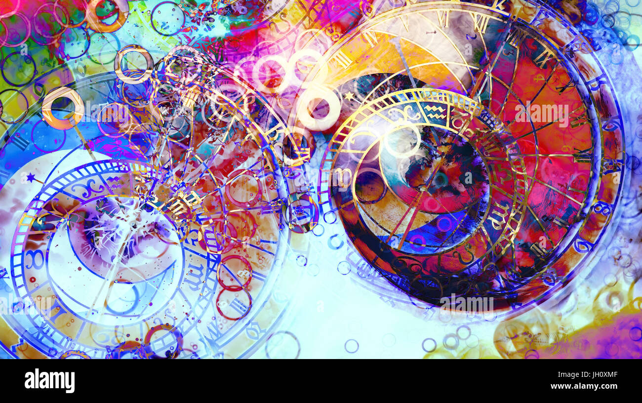 astrological symbol Zodiac. Abstract color background. Computer collage ...