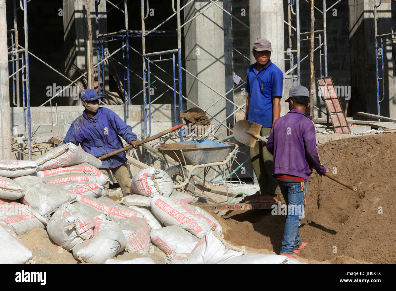 Plaster bags. Construction site of a building. Laos Stock Photo - Alamy