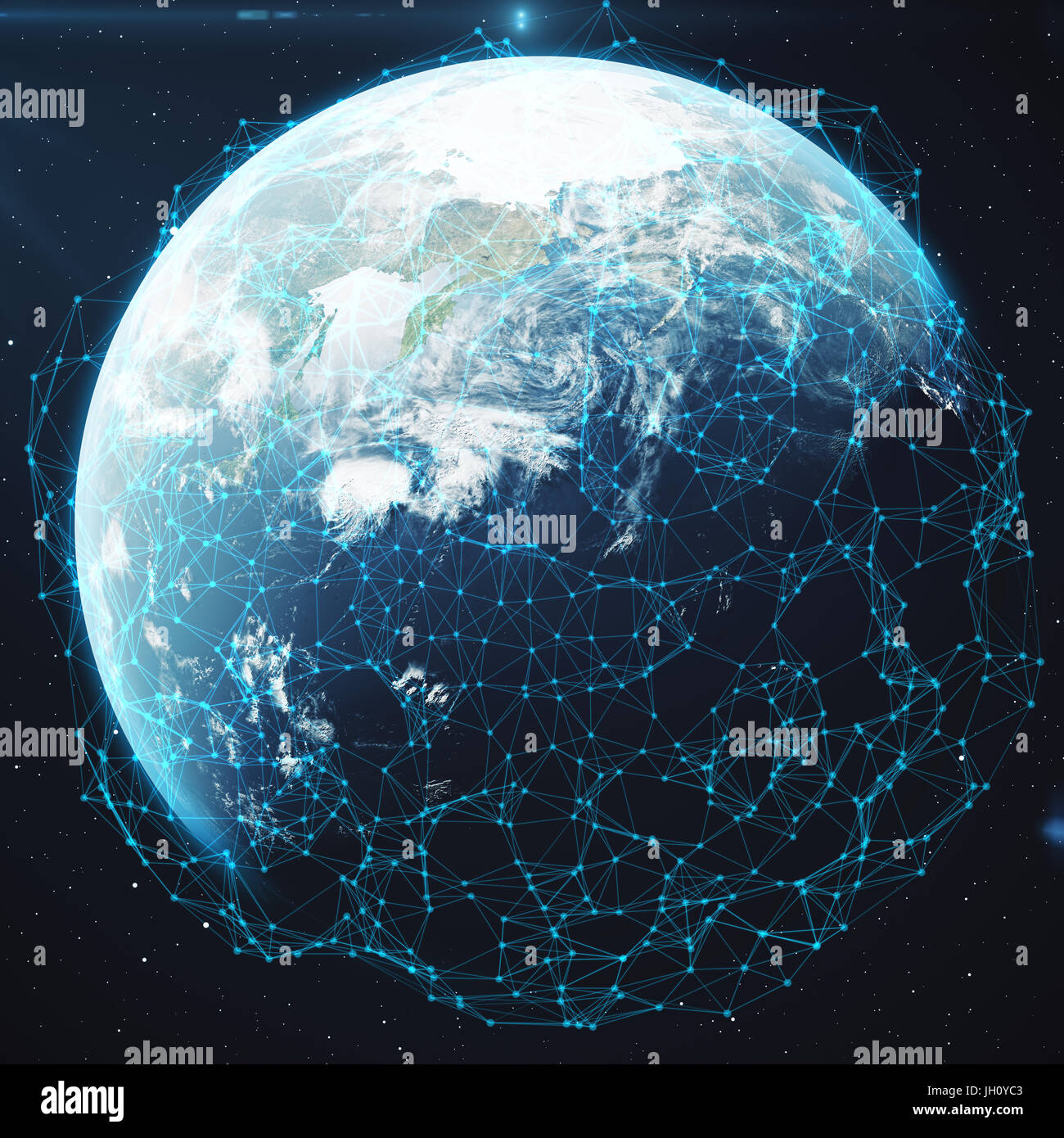 3D rendering Network and data exchange over planet earth in space ...