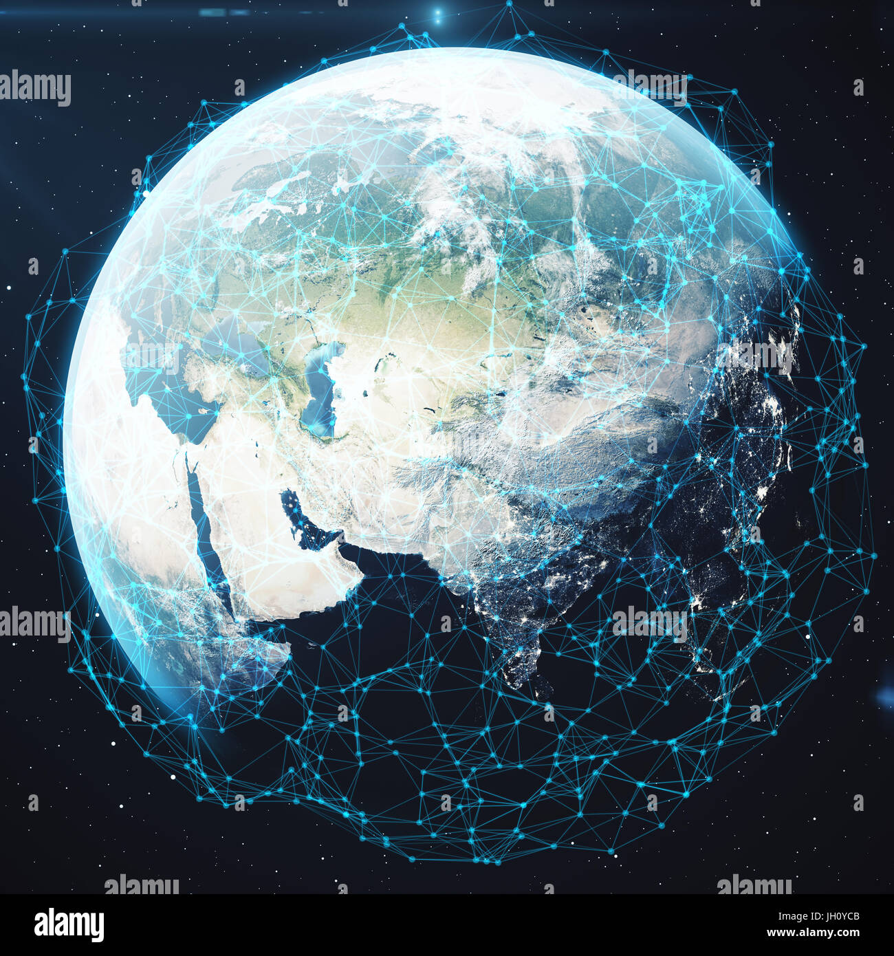 3D rendering Network and data exchange over planet earth in space ...