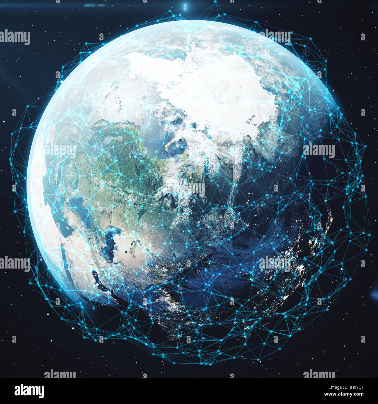 3D rendering Network and data exchange over planet earth in space ...