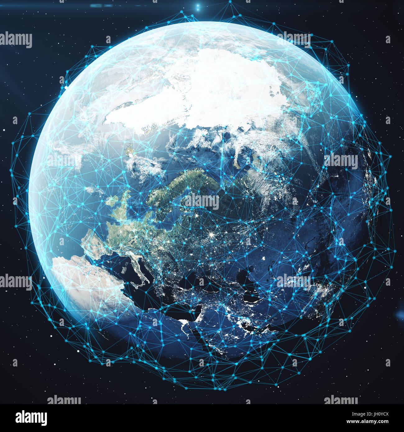 3D rendering Network and data exchange over planet earth in space ...