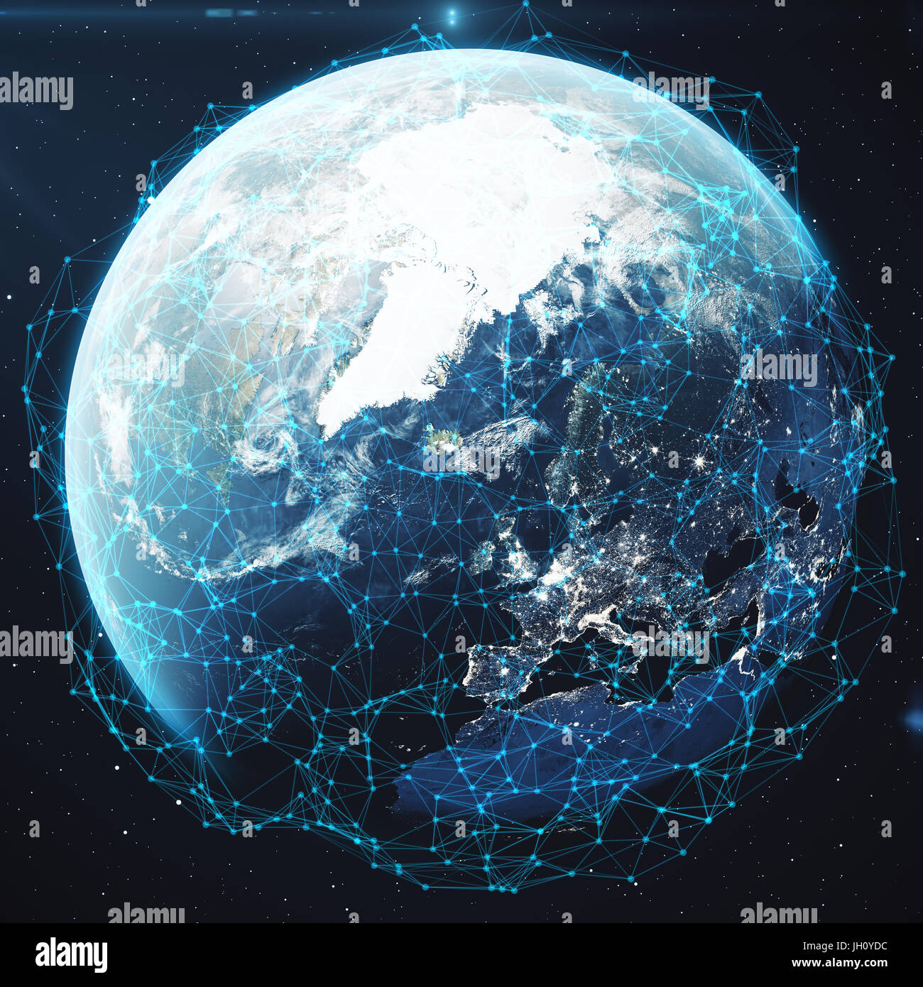 3D rendering Network and data exchange over planet earth in space ...