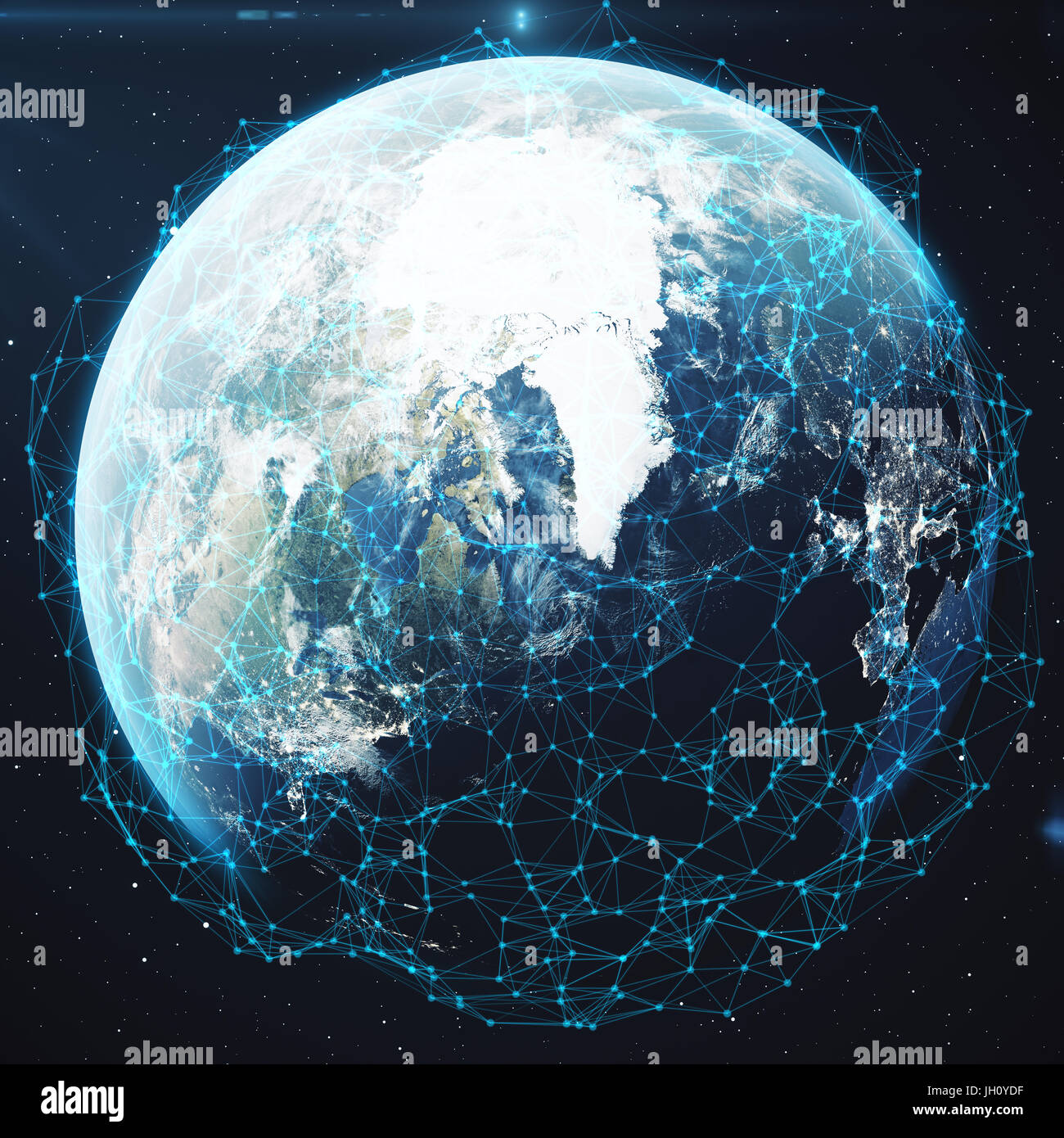 3D rendering Network and data exchange over planet earth in space ...