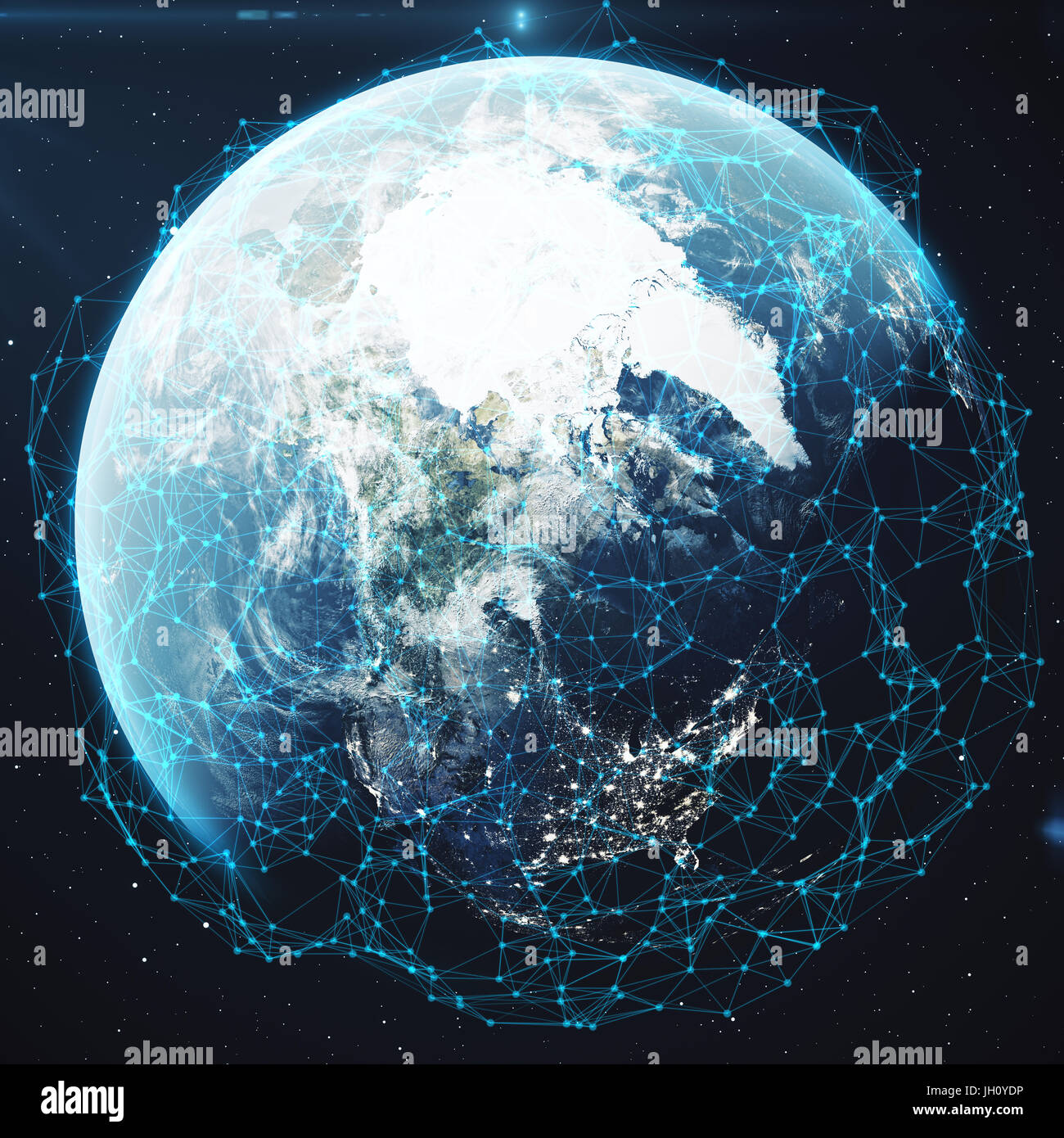 3D rendering Network and data exchange over planet earth in space ...