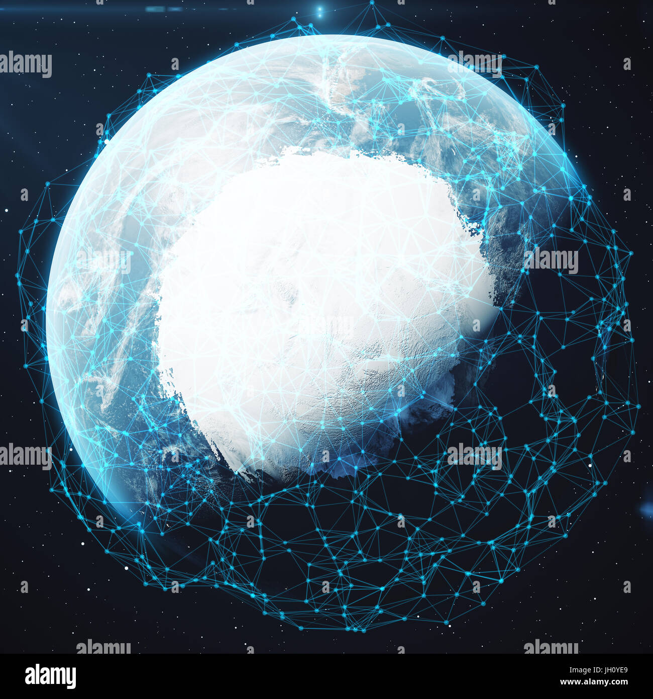 3D rendering Network and data exchange over planet earth in space ...