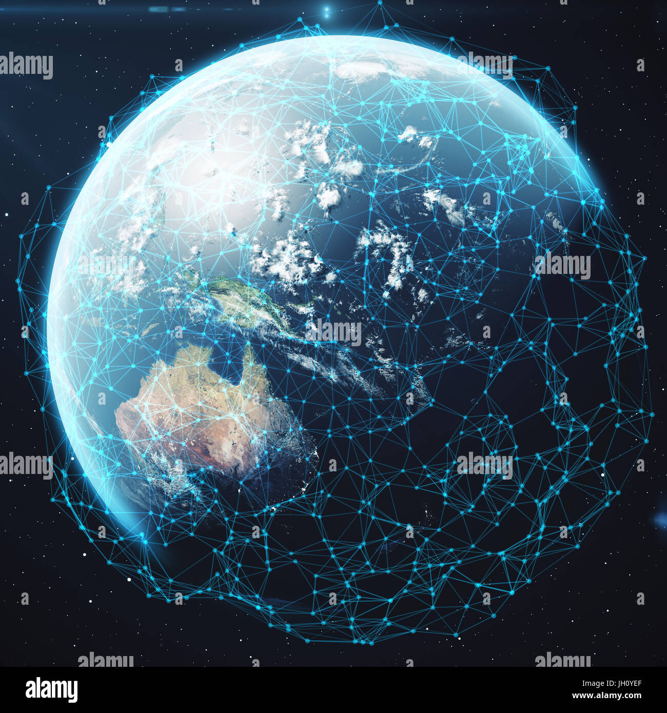 3D rendering Network and data exchange over planet earth in space ...