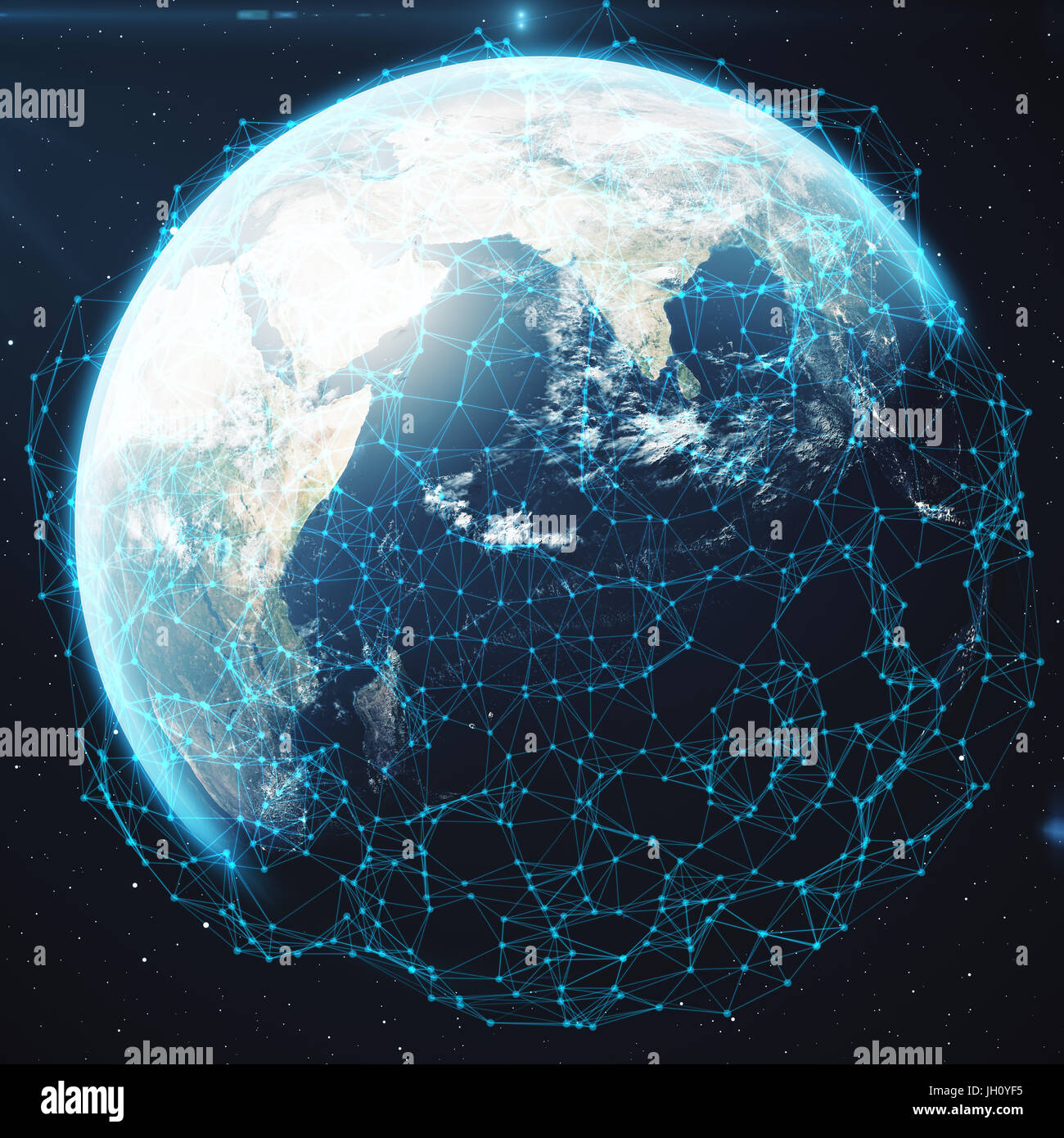 3D rendering Network and data exchange over planet earth in space ...