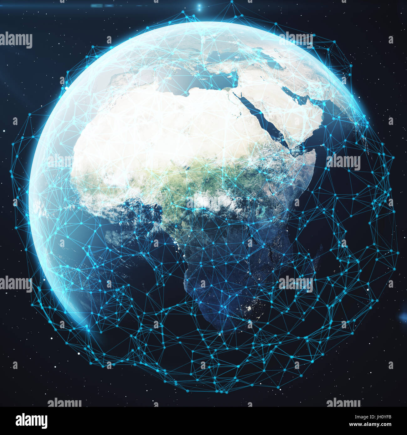 3D rendering Network and data exchange over planet earth in space ...