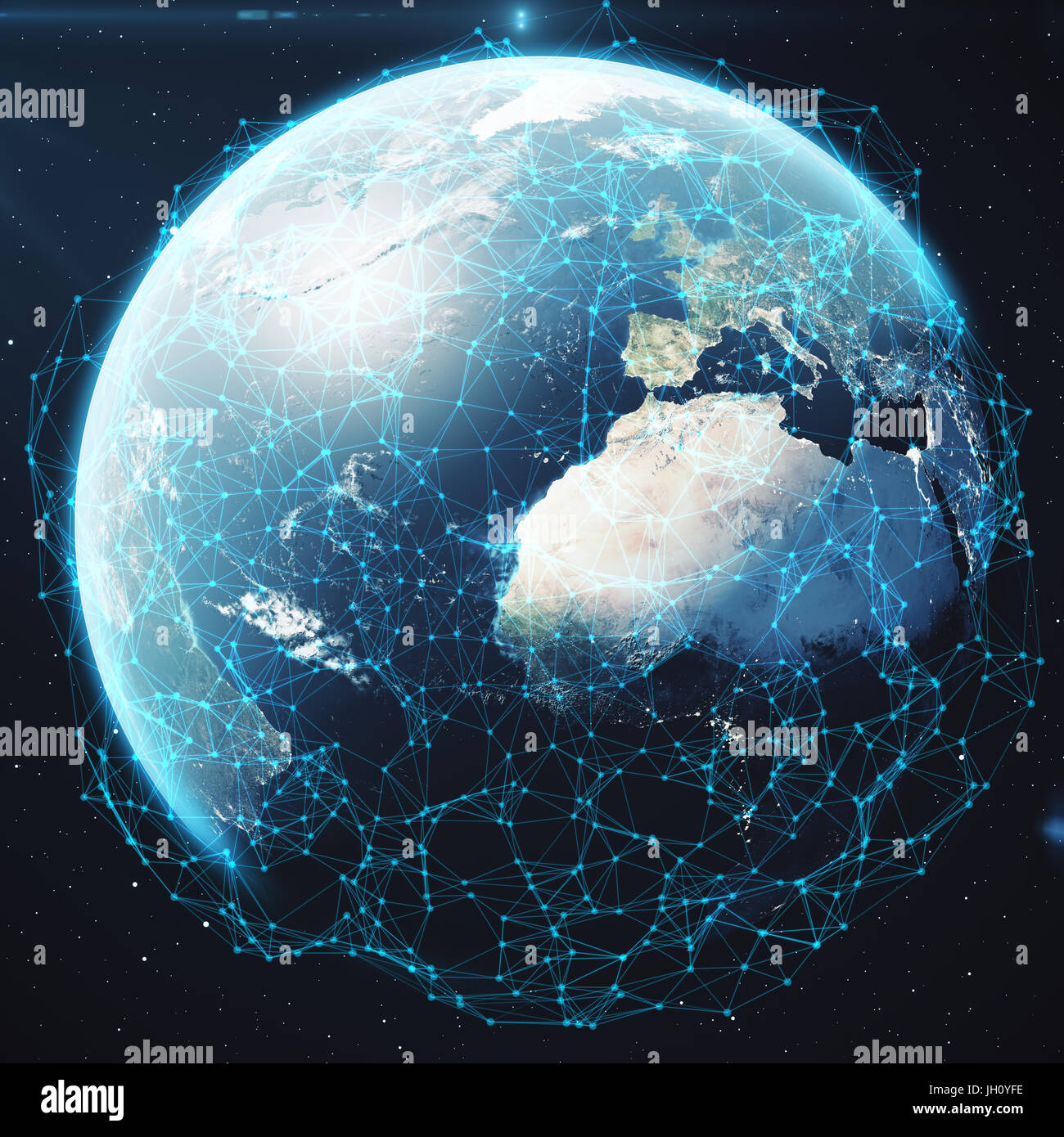 3D rendering Network and data exchange over planet earth in space ...