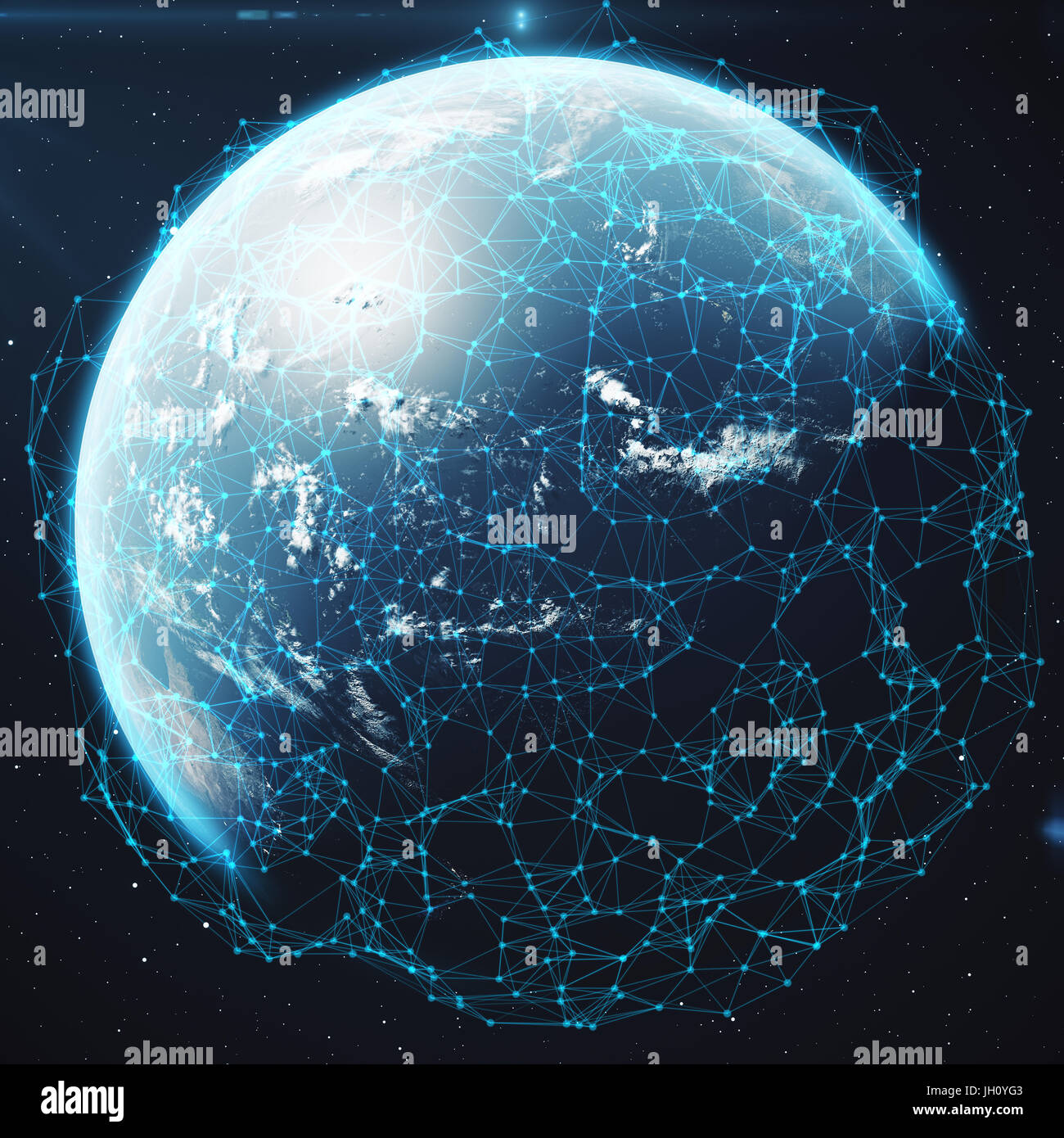 3D rendering Network and data exchange over planet earth in space ...