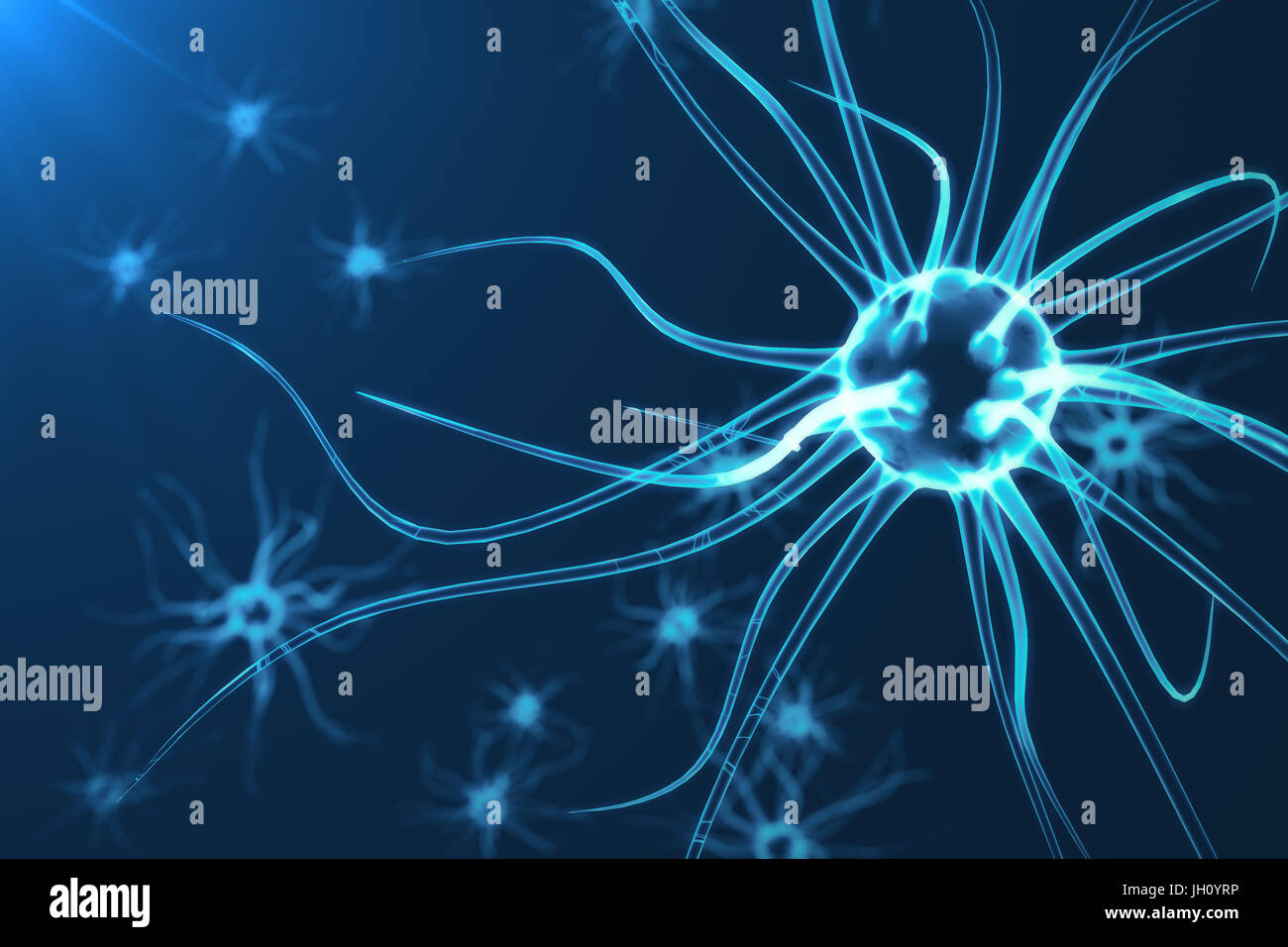 Conceptual illustration of neuron cells with glowing link knots ...
